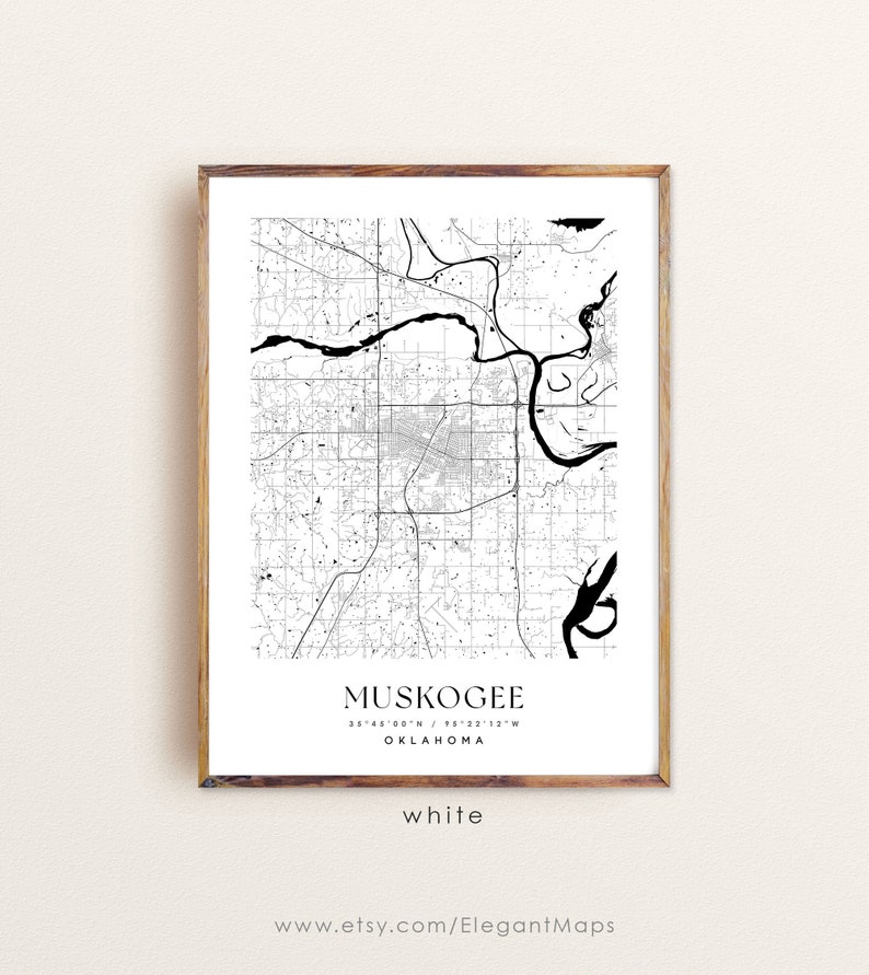 Muskogee Oklahoma Map Art Print: Custom City Wall Decor - Etsy