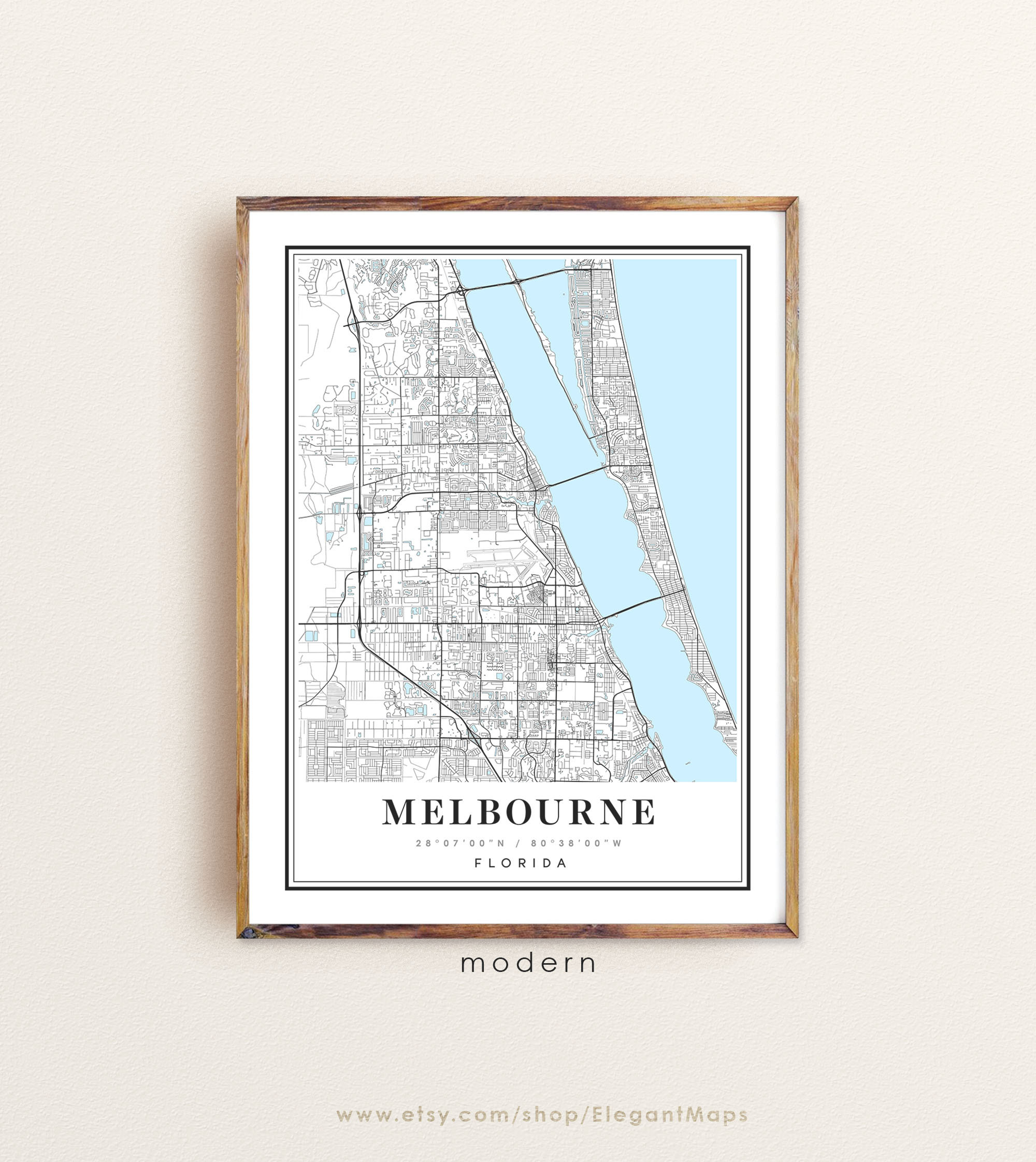 Melbourne Florida map Melbourne FL map Melbourne city map | Etsy