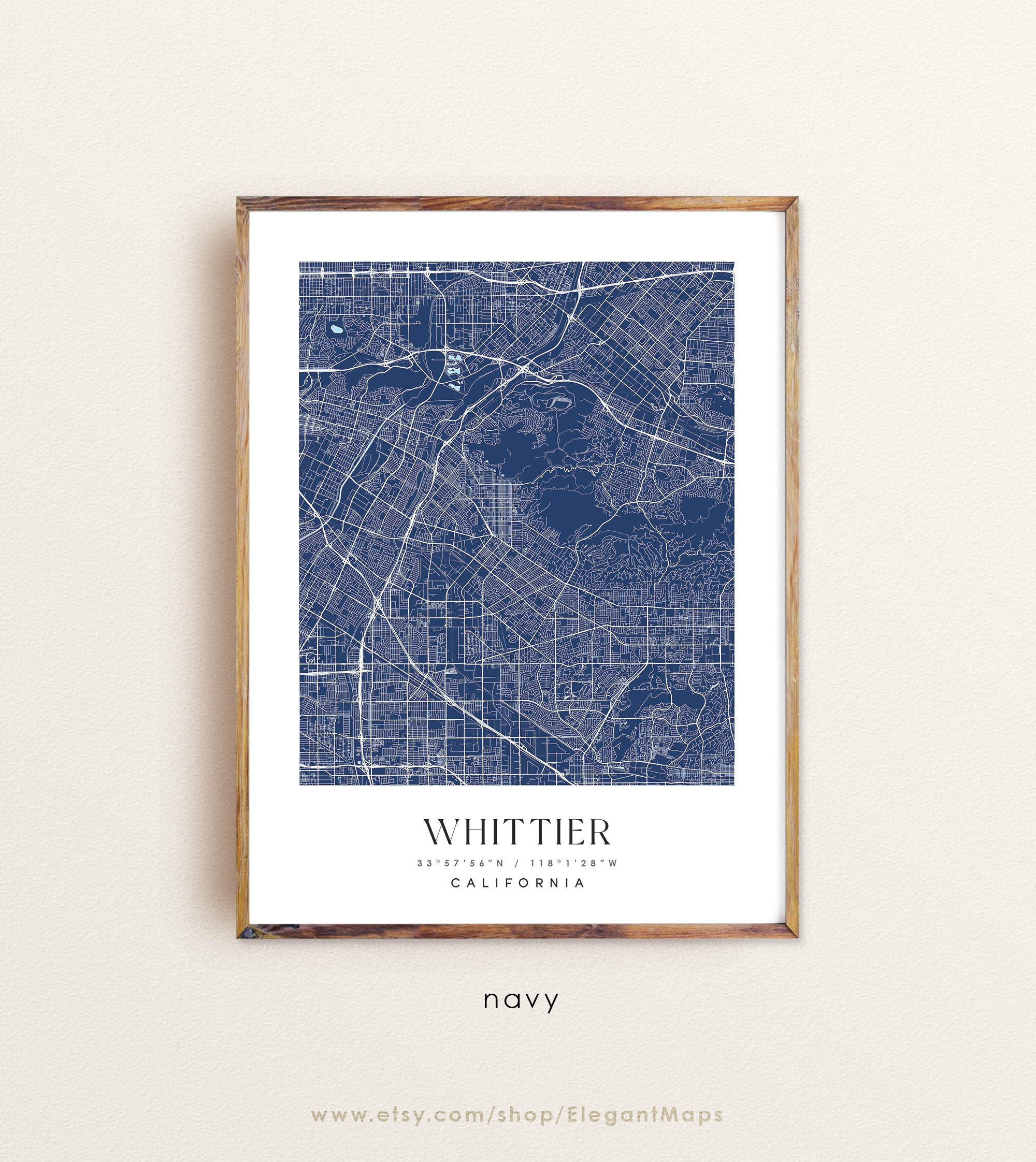Whittier California map Whittier CA map Whittier city print | Etsy