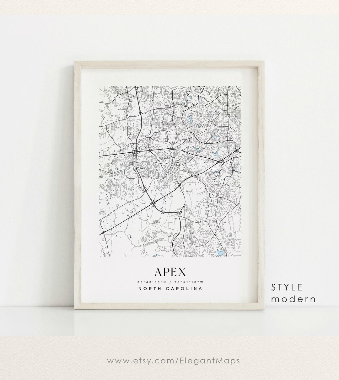 Apex North Carolina Map Apex Nc Map Apex City Print Apex Etsy