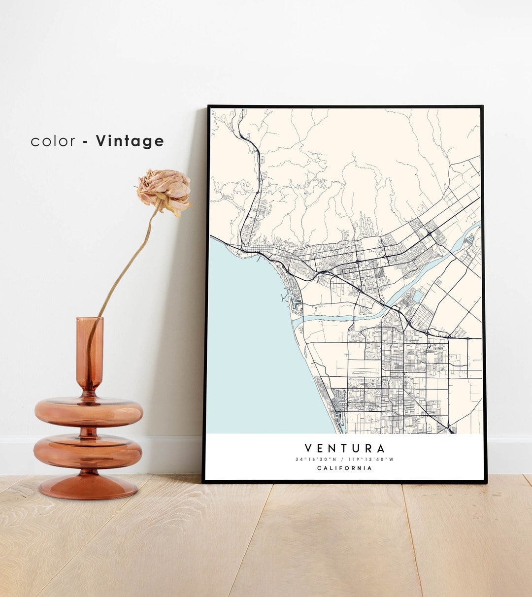 VENTURA CA Map Poster Print Art, Ventura California city map, Custom ...