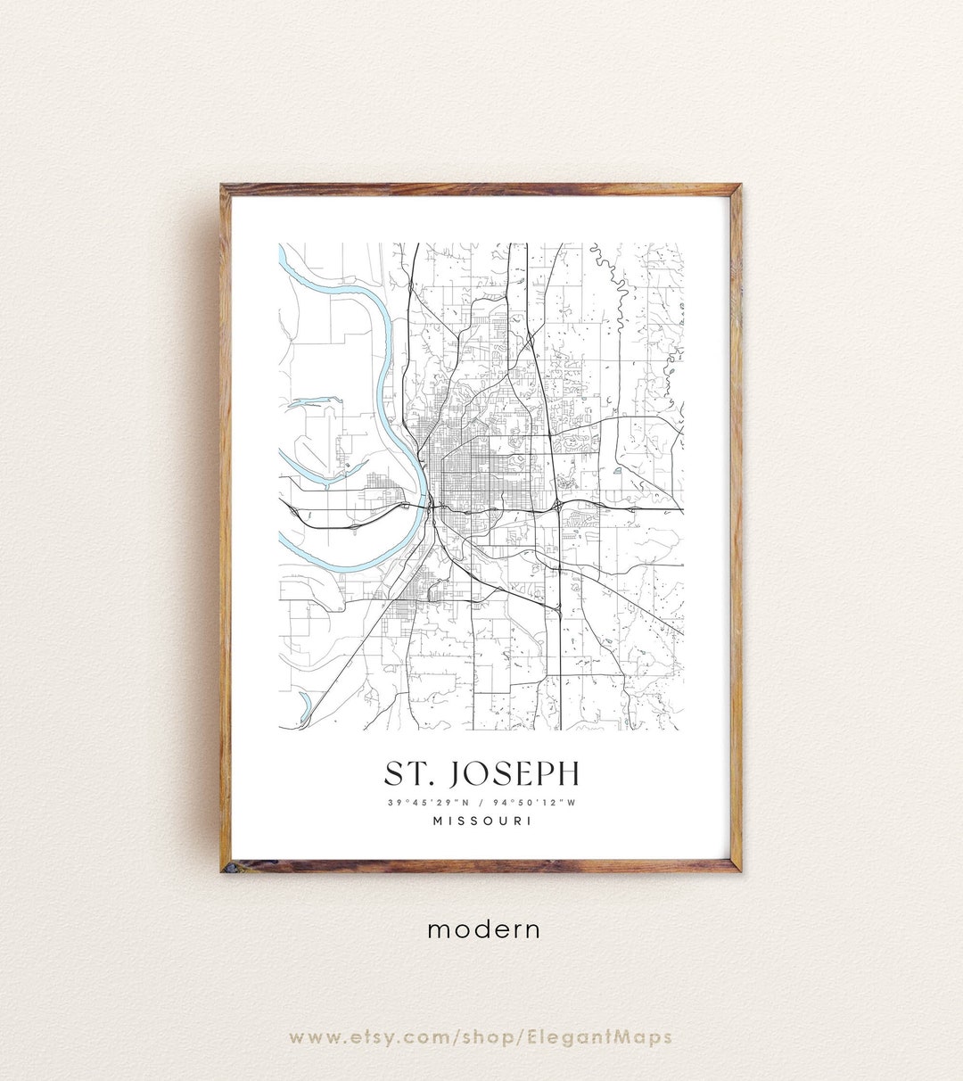 St. Joseph Missouri Map St Joseph MO Map Saint Joseph City - Etsy