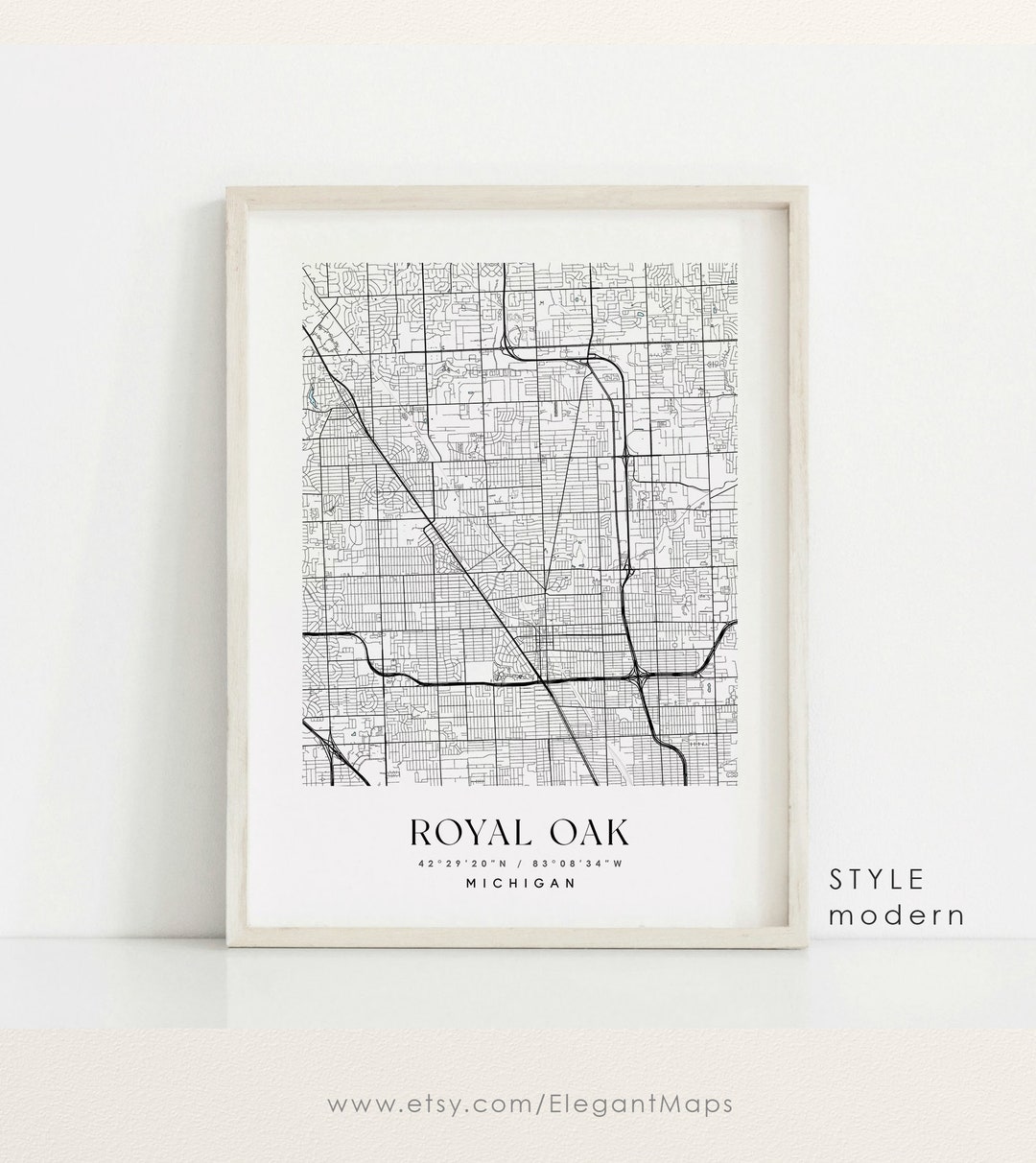 Royal Oak Michigan Map Royal Oak MI Map Royal Oak City - Etsy
