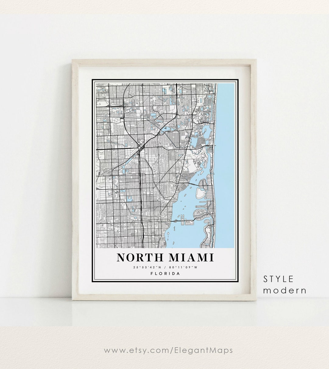 Mapa de North Miami Florida mapa de North Miami FL mapa de - Etsy México