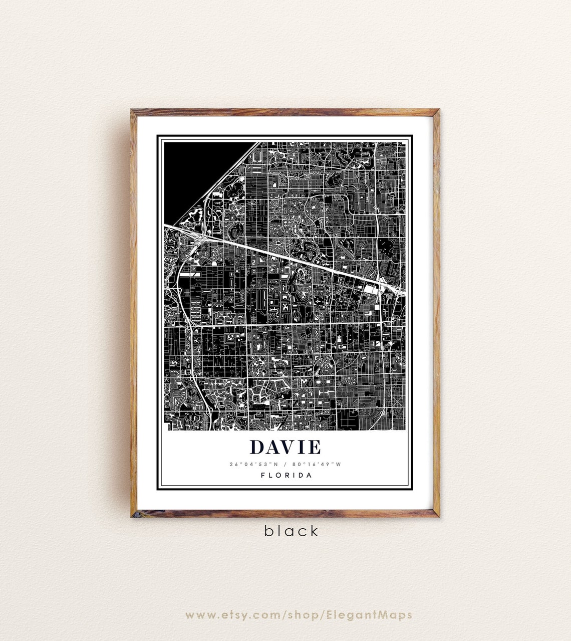 Davie Florida map Davie FL map Davie city map Davie print | Etsy
