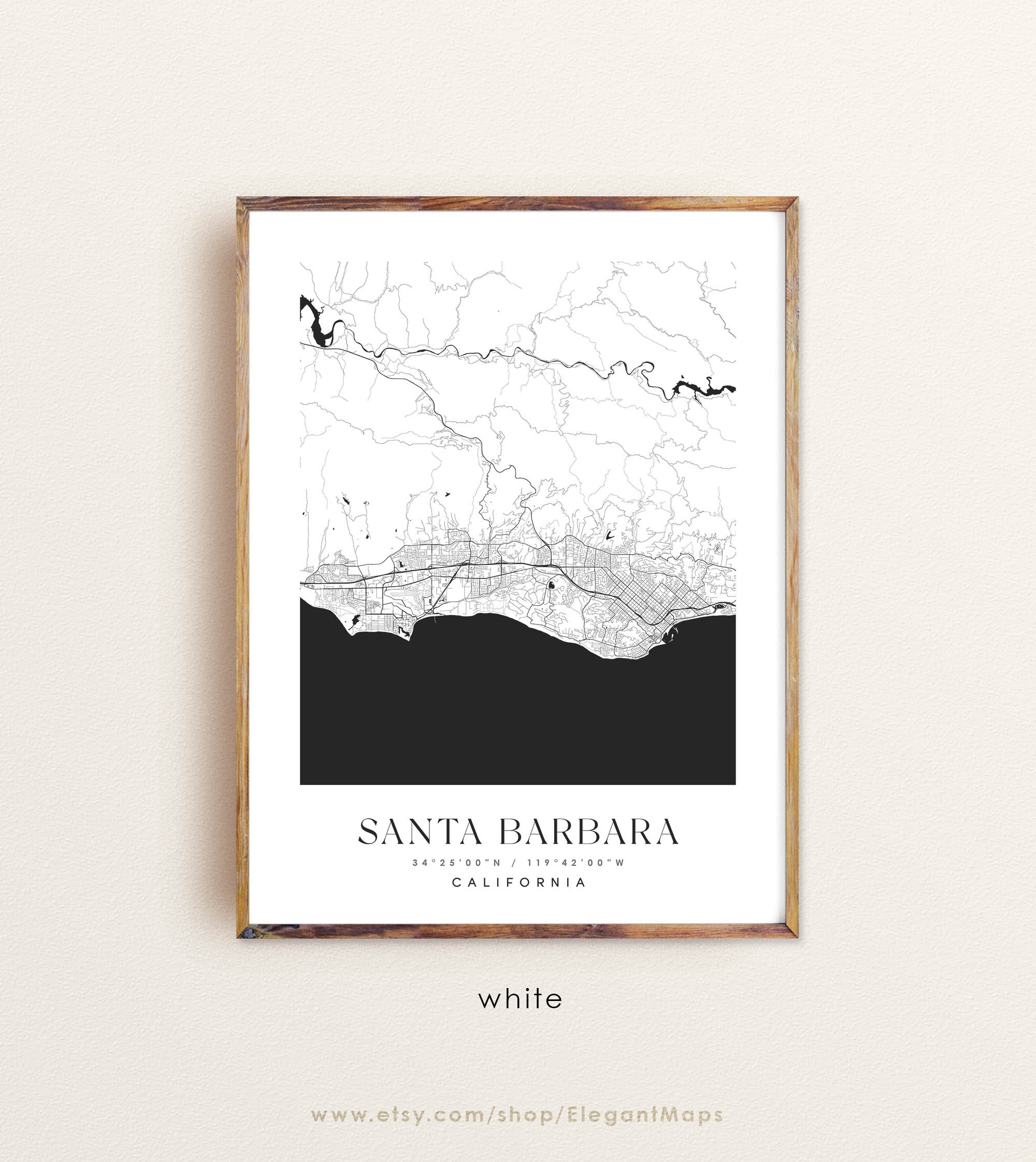 Santa Barbara California Map Santa Barbara CA Map Santa | Etsy