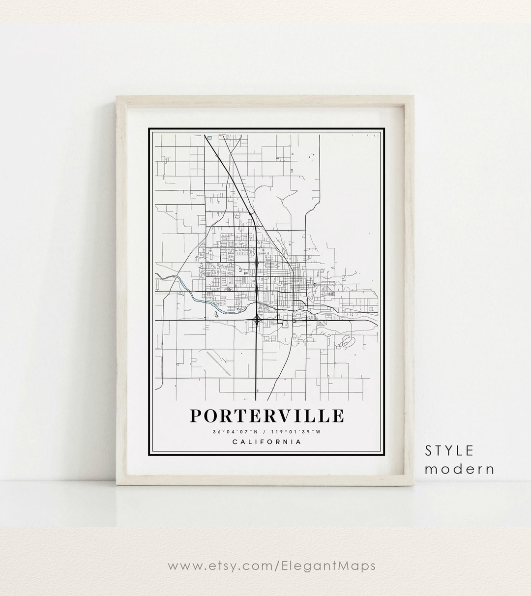 Porterville California Map Porterville CA Map Porterville - Etsy