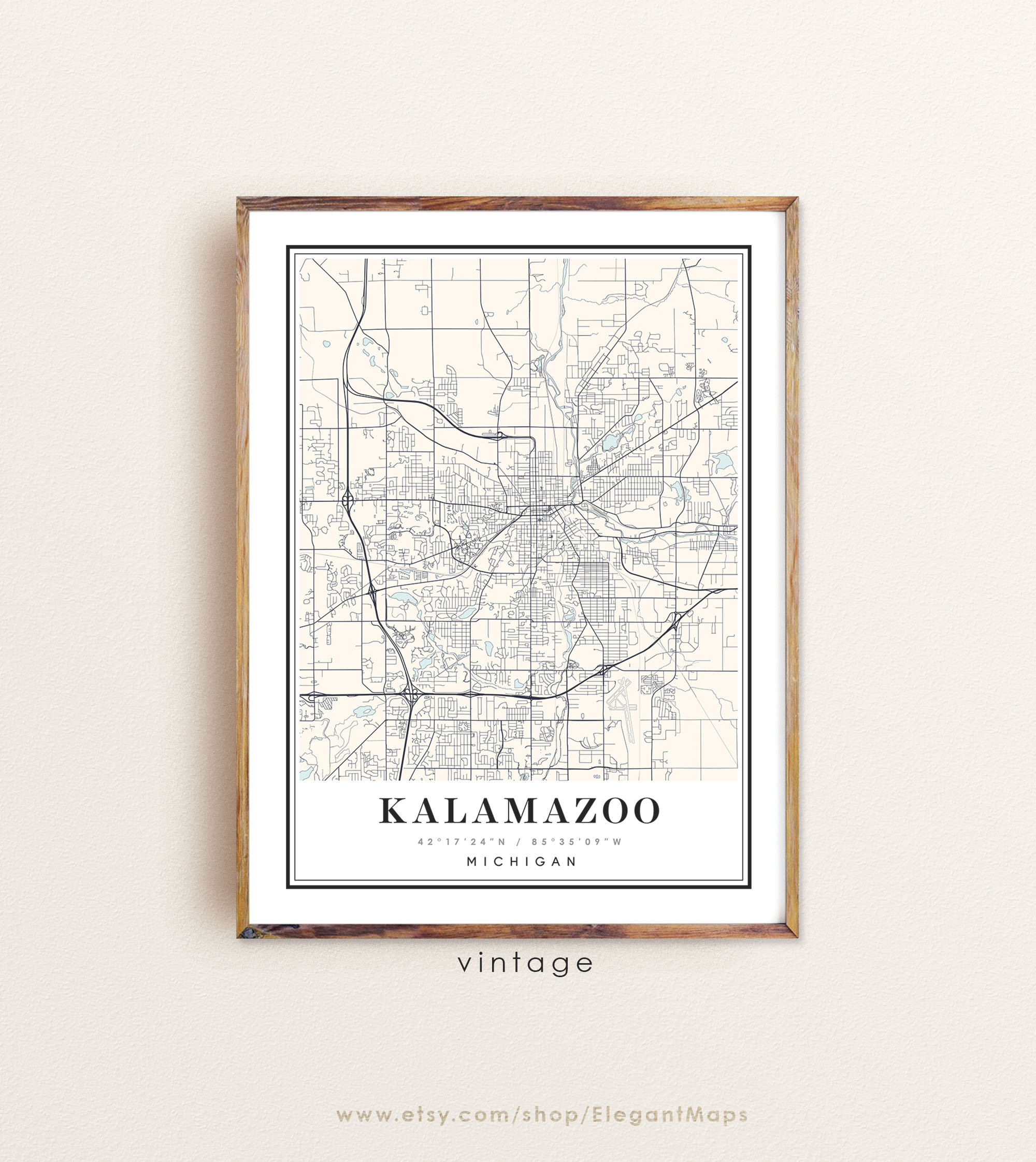 Kalamazoo Michigan map Kalamazoo MI map Kalamazoo city map | Etsy