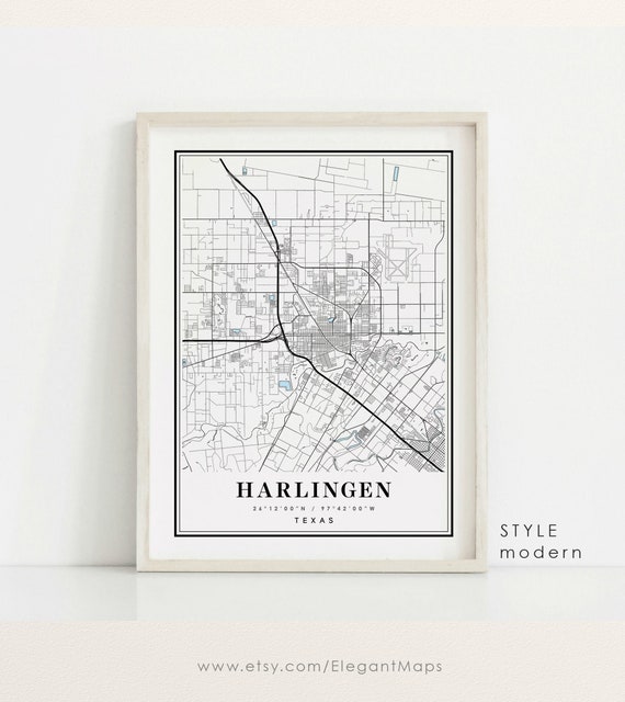 Harlingen Texas Map Harlingen TX Map Harlingen City Map | Etsy