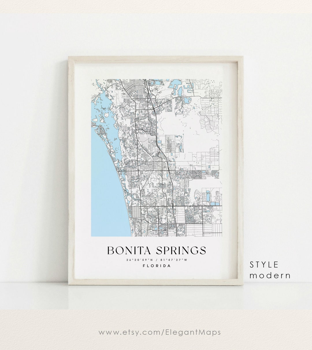 Bonita Springs Florida Map Art Print: Custom City Wall Decor - Etsy