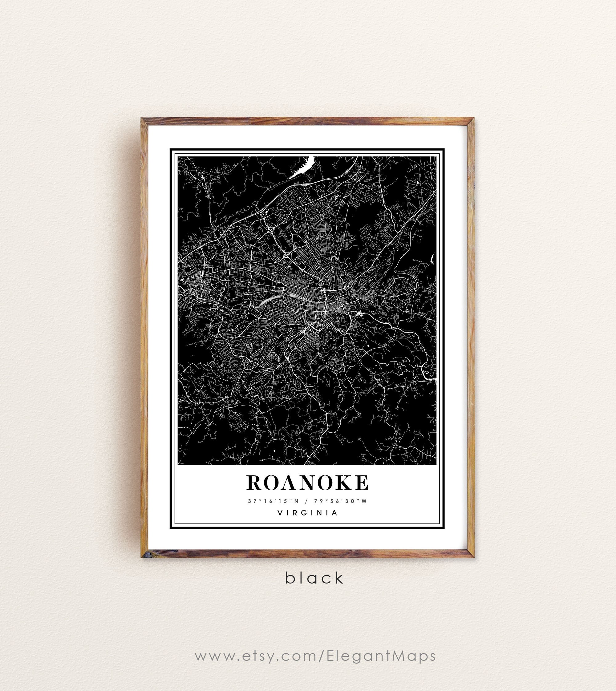 Roanoke Virginia Map Roanoke VA Map Roanoke City Map | Etsy