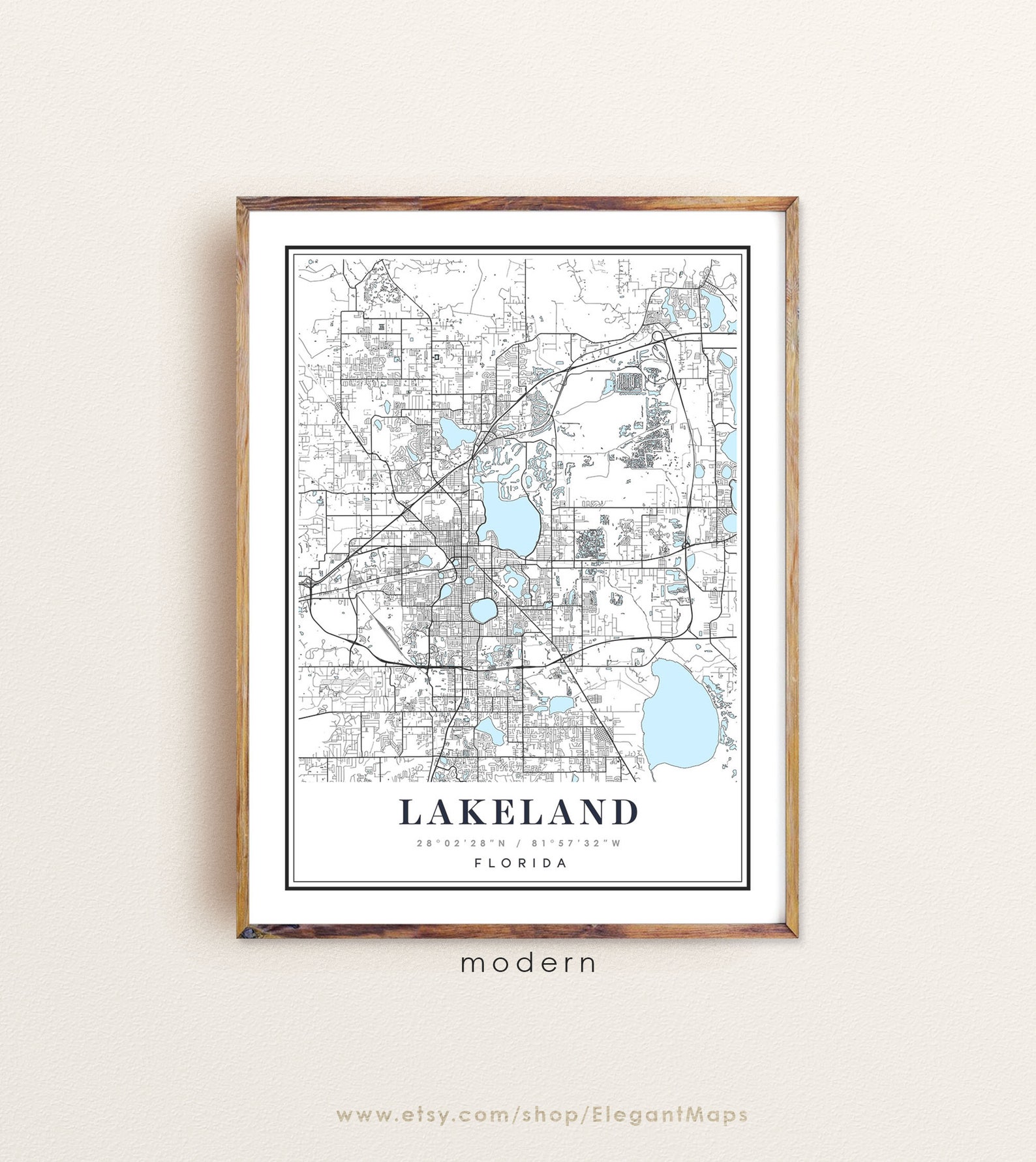 Lakeland Florida map Lakeland FL map Lakeland city map | Etsy