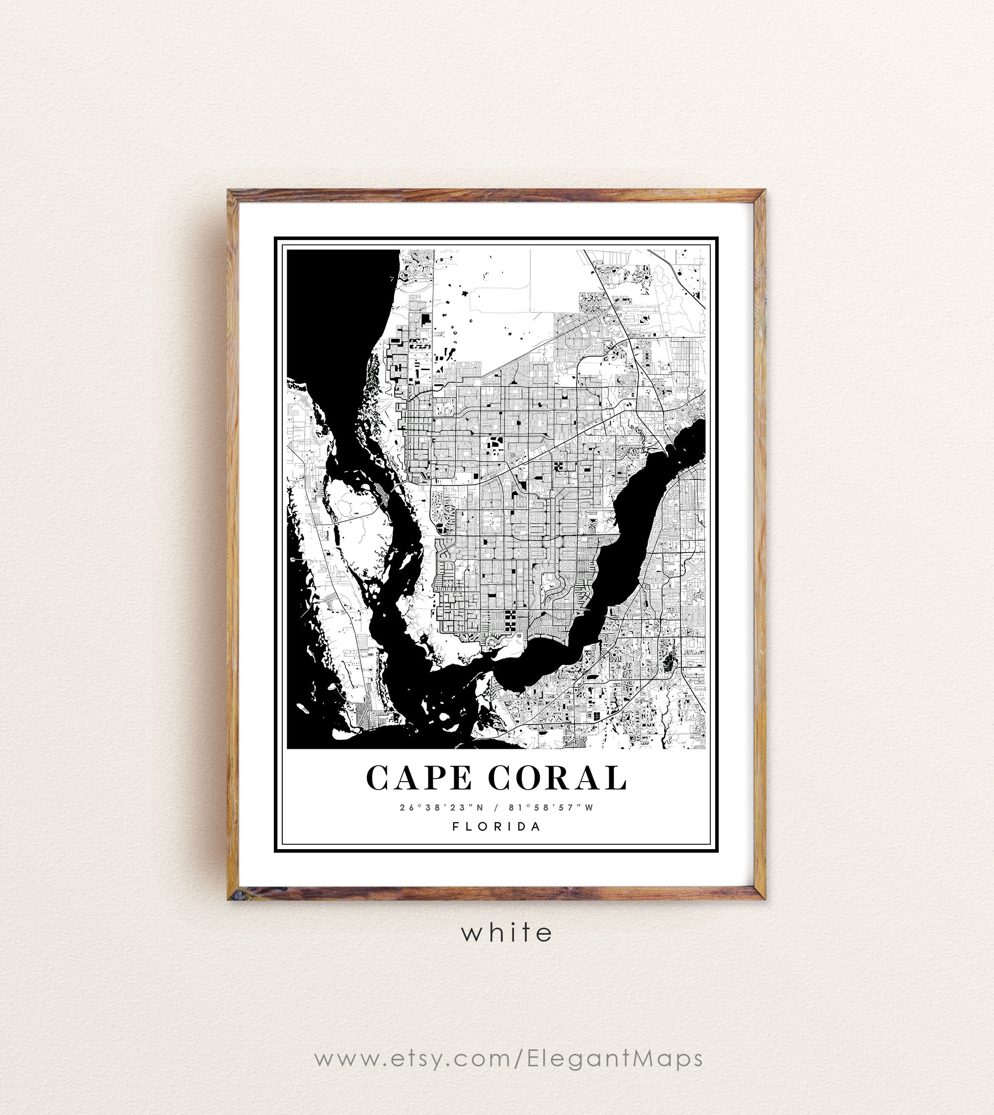 Cape Coral Florida Map Cape Coral FL Map Cape Coral City | Etsy
