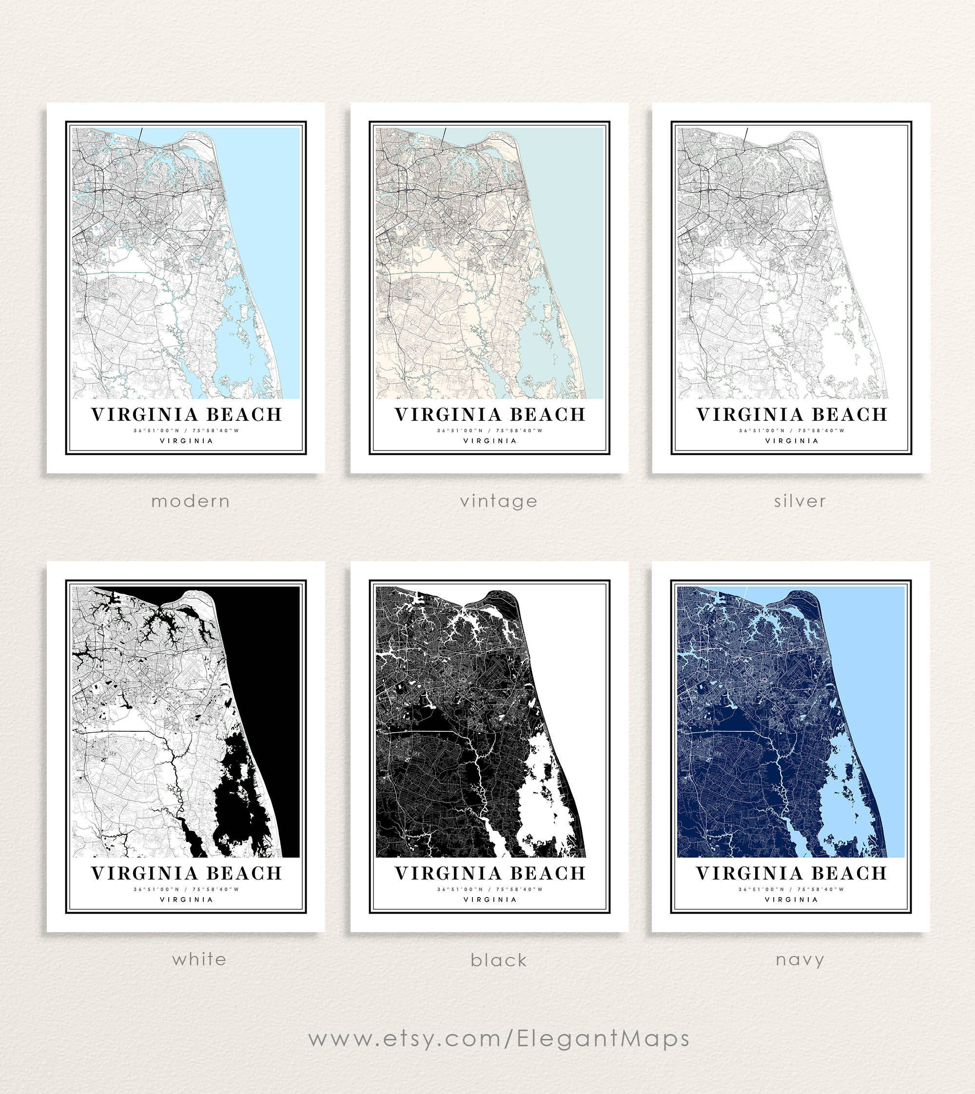 Virginia Beach Virginia Map Virginia Beach VA Map Virginia | Etsy