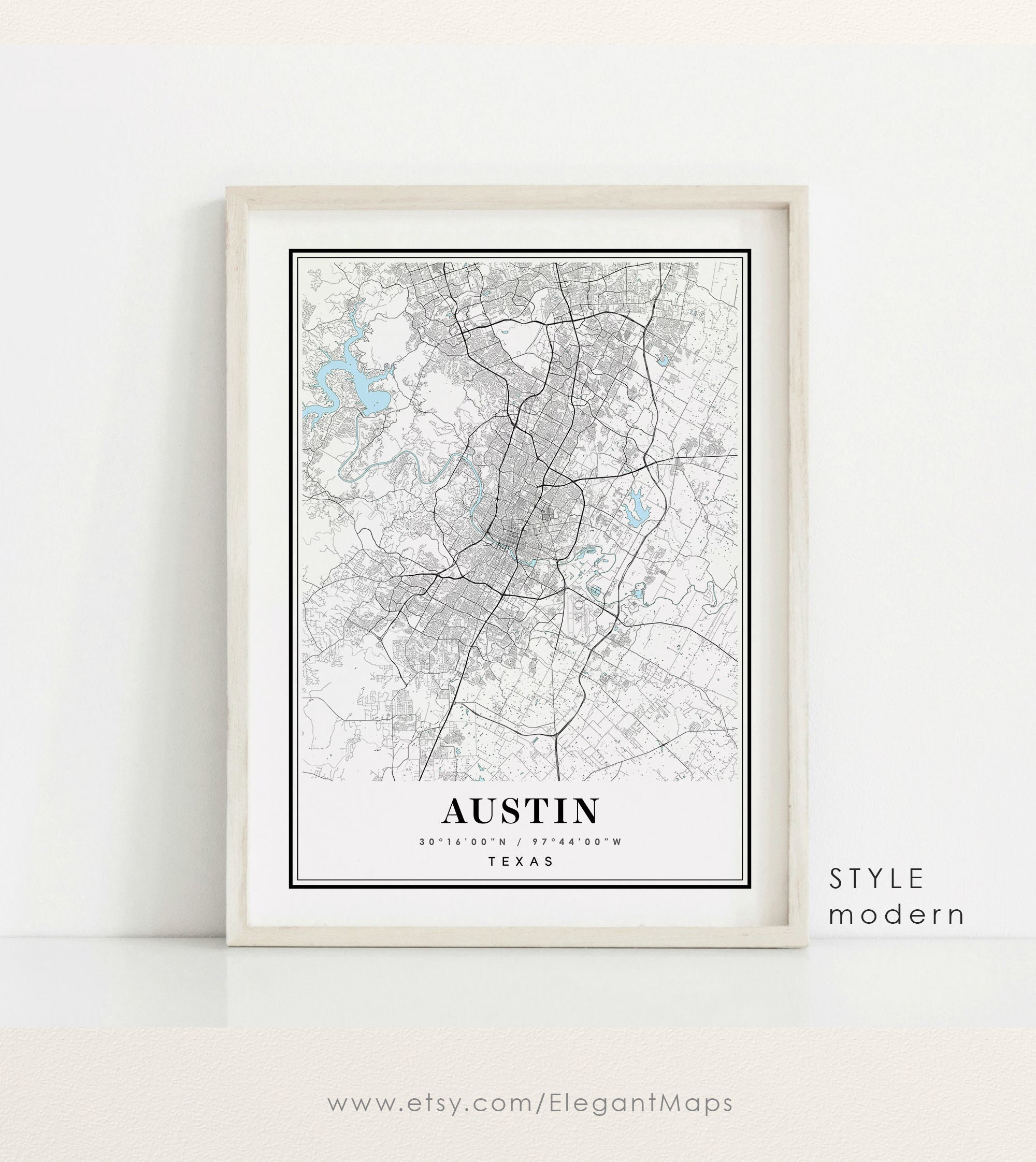 Austin Texas Map Austin TX Map Austin City Map Austin - Etsy