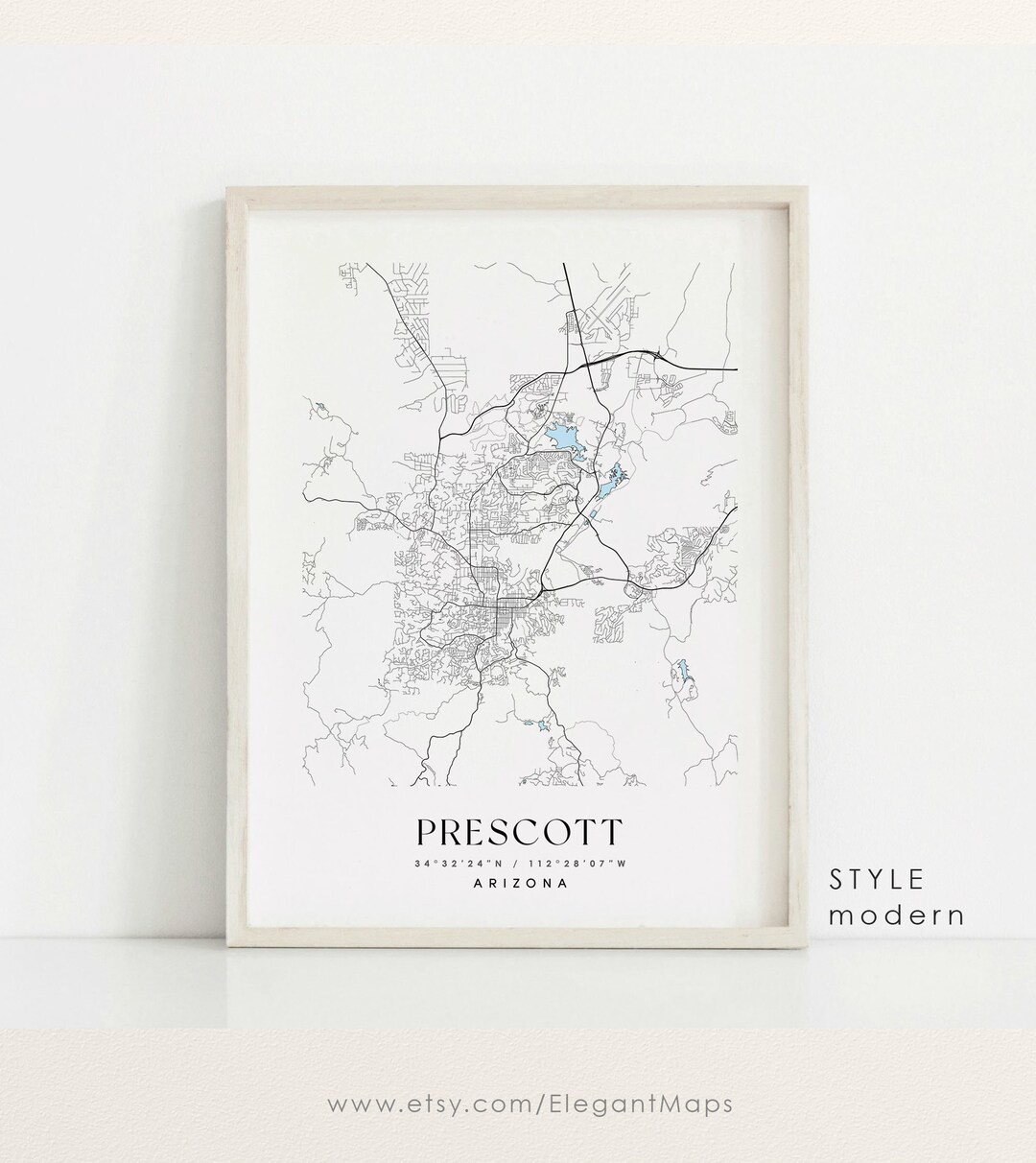 Prescott Arizona Map, Prescott AZ Map, Prescott City Print, Prescott ...