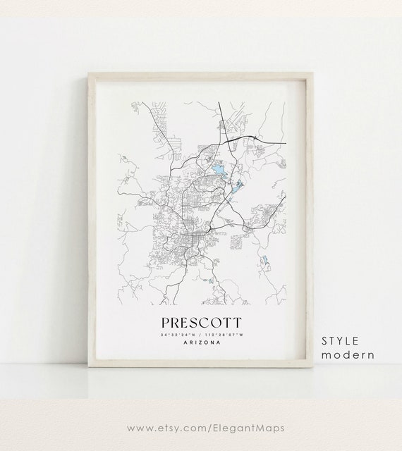 Prescott Arizona Map Prescott AZ Map Prescott City Print | Etsy