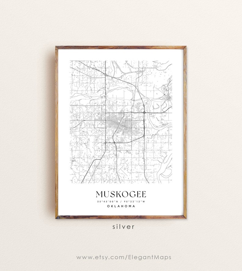 Muskogee Oklahoma Map Art Print: Custom City Wall Decor - Etsy