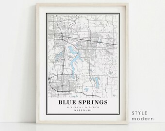 Blue Springs Map Art - Etsy