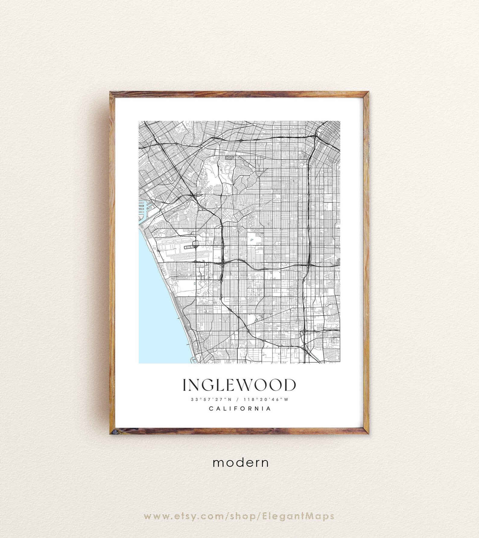 Inglewood California map Inglewood CA map Inglewood city | Etsy