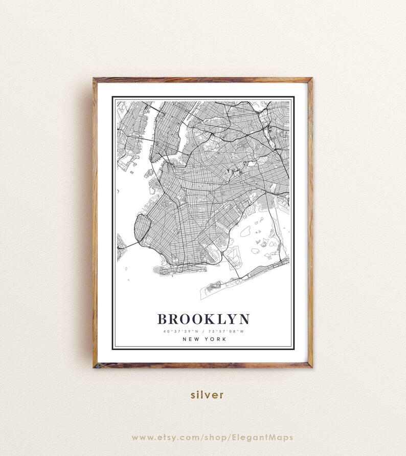 Brooklyn New York Map Brooklyn NY Map Brooklyn City Map | Etsy