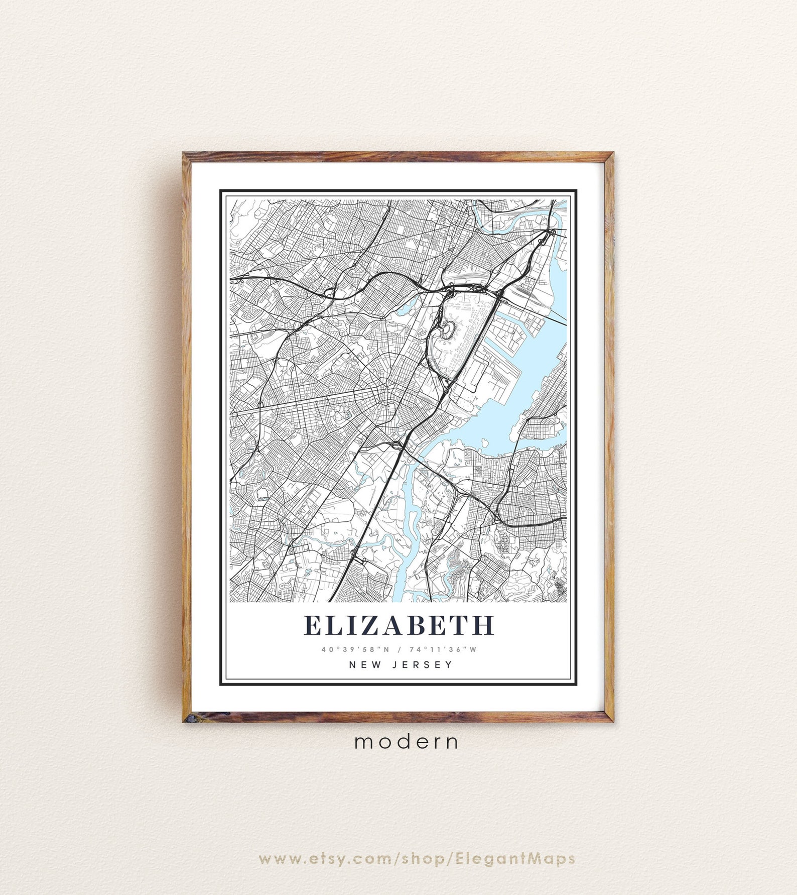 Elizabeth New Jersey map Elizabeth NJ map Elizabeth city | Etsy