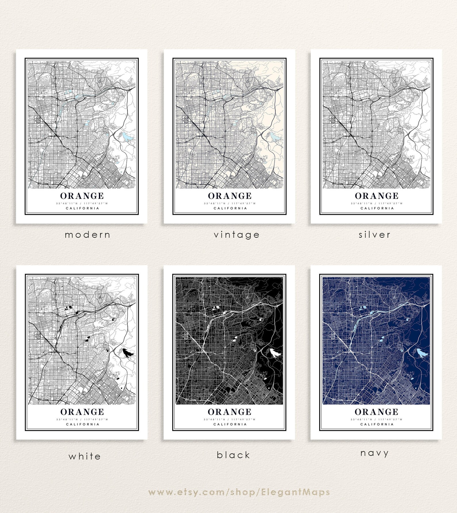 Orange California map Orange CA map Orange city map Orange | Etsy