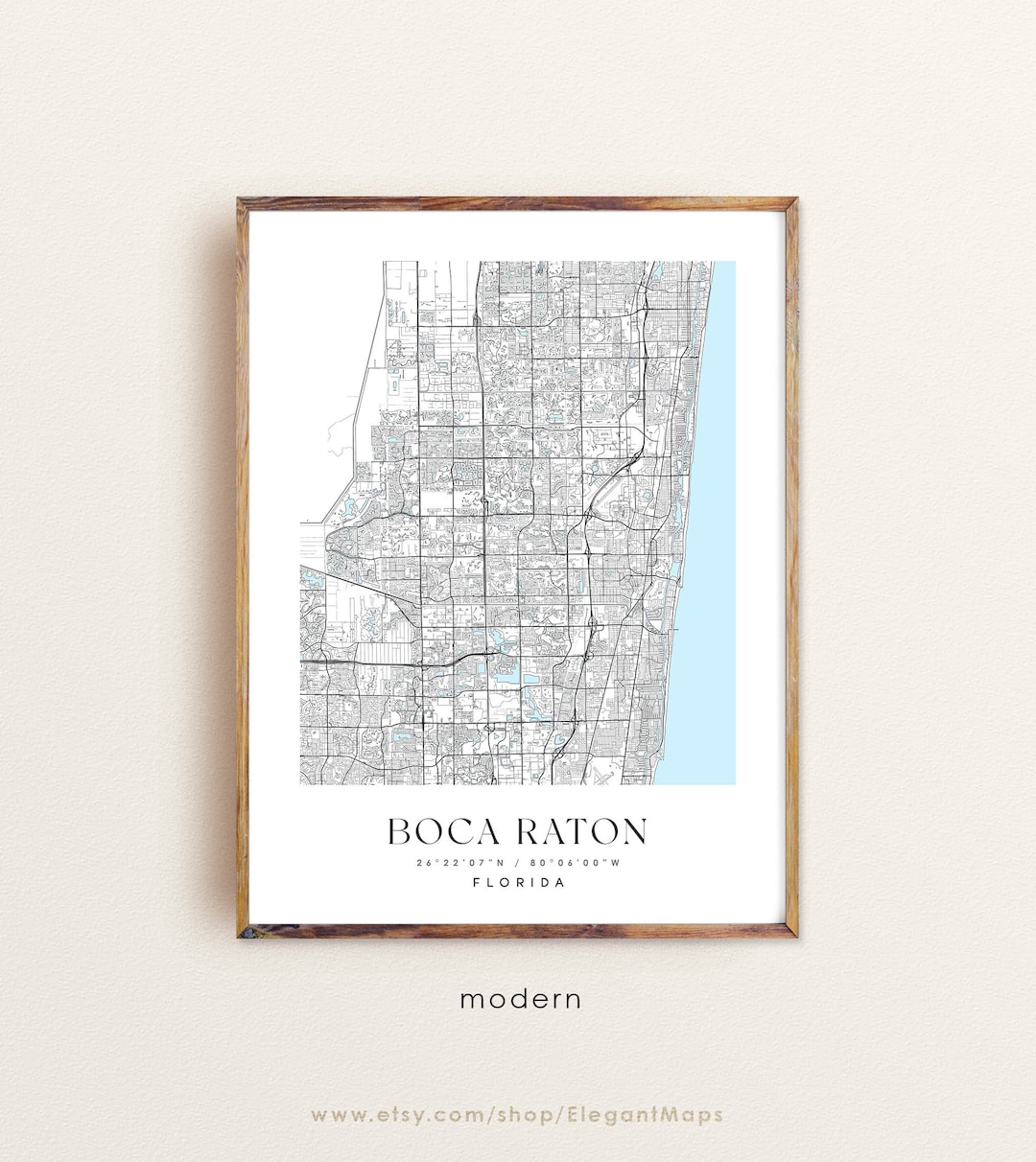 Boca Raton Florida Map, Boca Raton FL Map, Boca Raton City Print, Boca ...