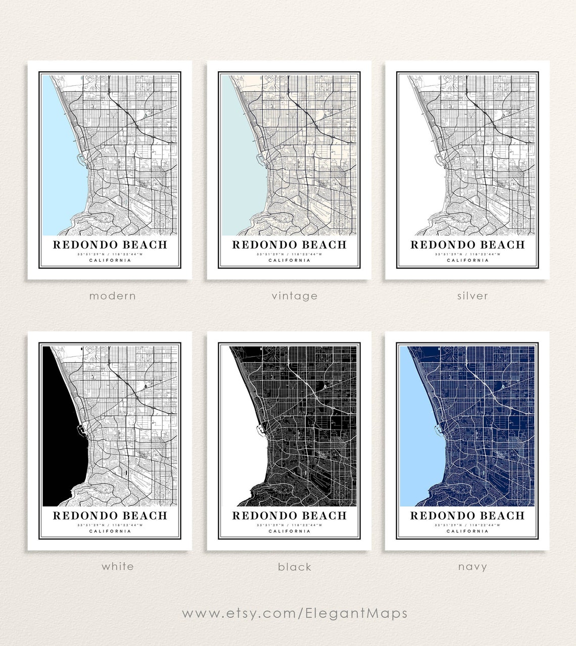 Redondo Beach California Map Redondo Beach CA Map Redondo - Etsy