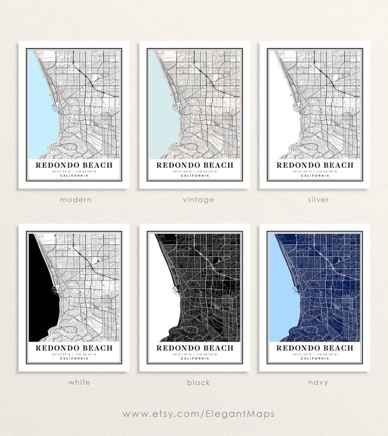 Redondo Beach California Map Redondo Beach CA Map Redondo - Etsy