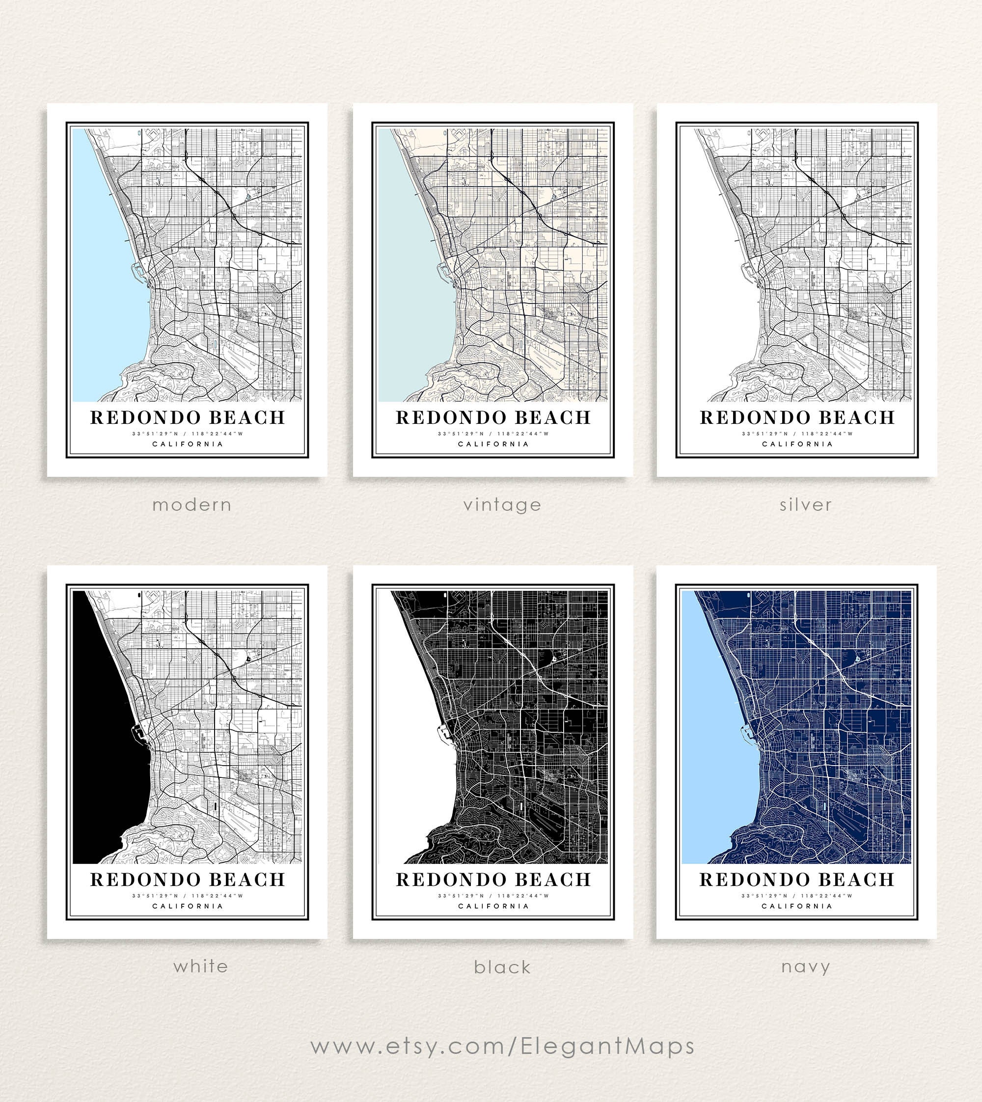 Redondo Beach California Map Redondo Beach CA Map Redondo - Etsy