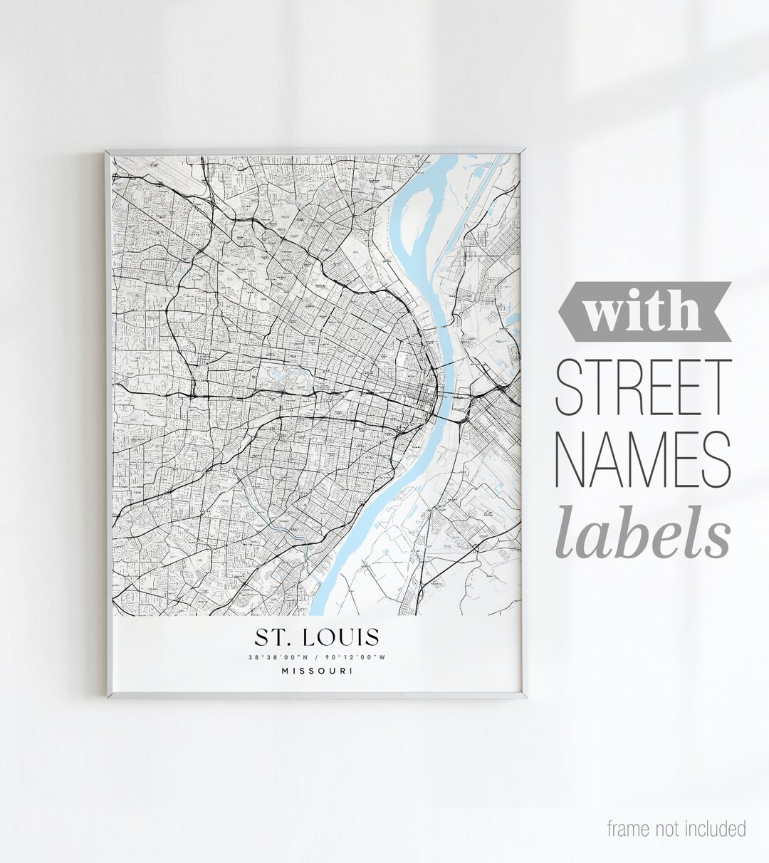 St. Louis MO Map With Street Name Labels A Stylish and Detailed ...
