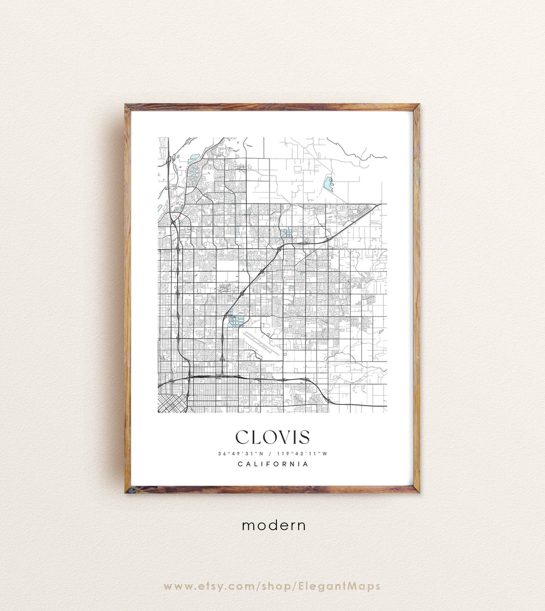 Mapa de Clovis California, mapa de Clovis CA, impresión de la ciudad de ...