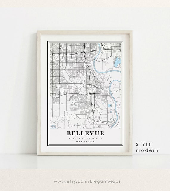 Bellevue Nebraska Map Bellevue NE Map Bellevue City Map - Etsy