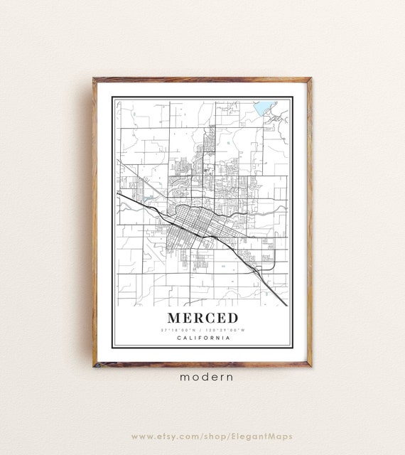 Merced California map Merced CA map Merced city map Merced | Etsy