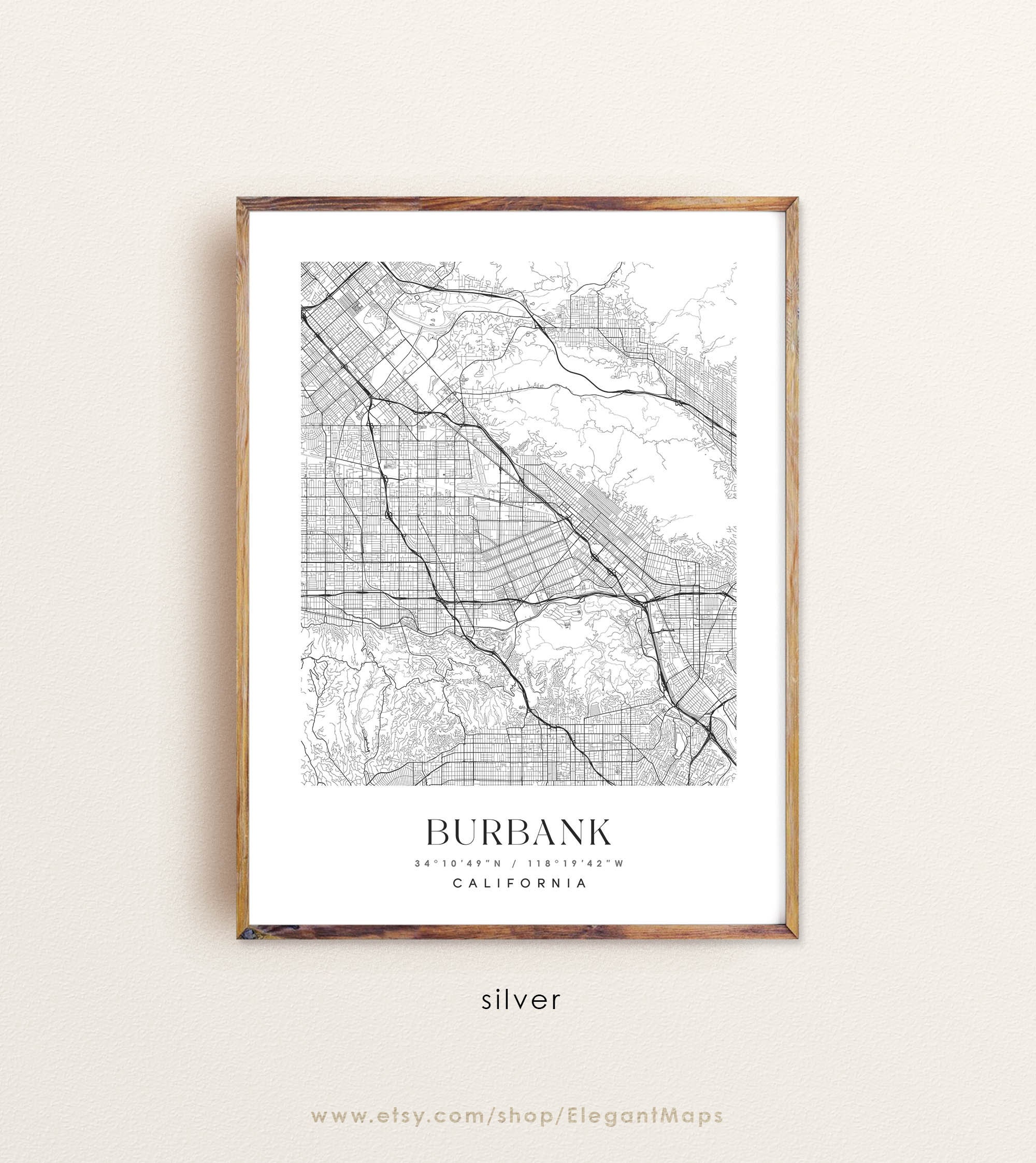 Burbank California Map Burbank CA Map Burbank City Print | Etsy