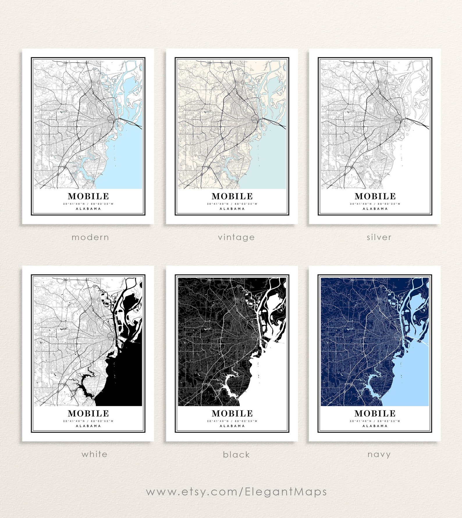 Mobile Alabama Map Mobile AL Map Mobile City Map Mobile - Etsy