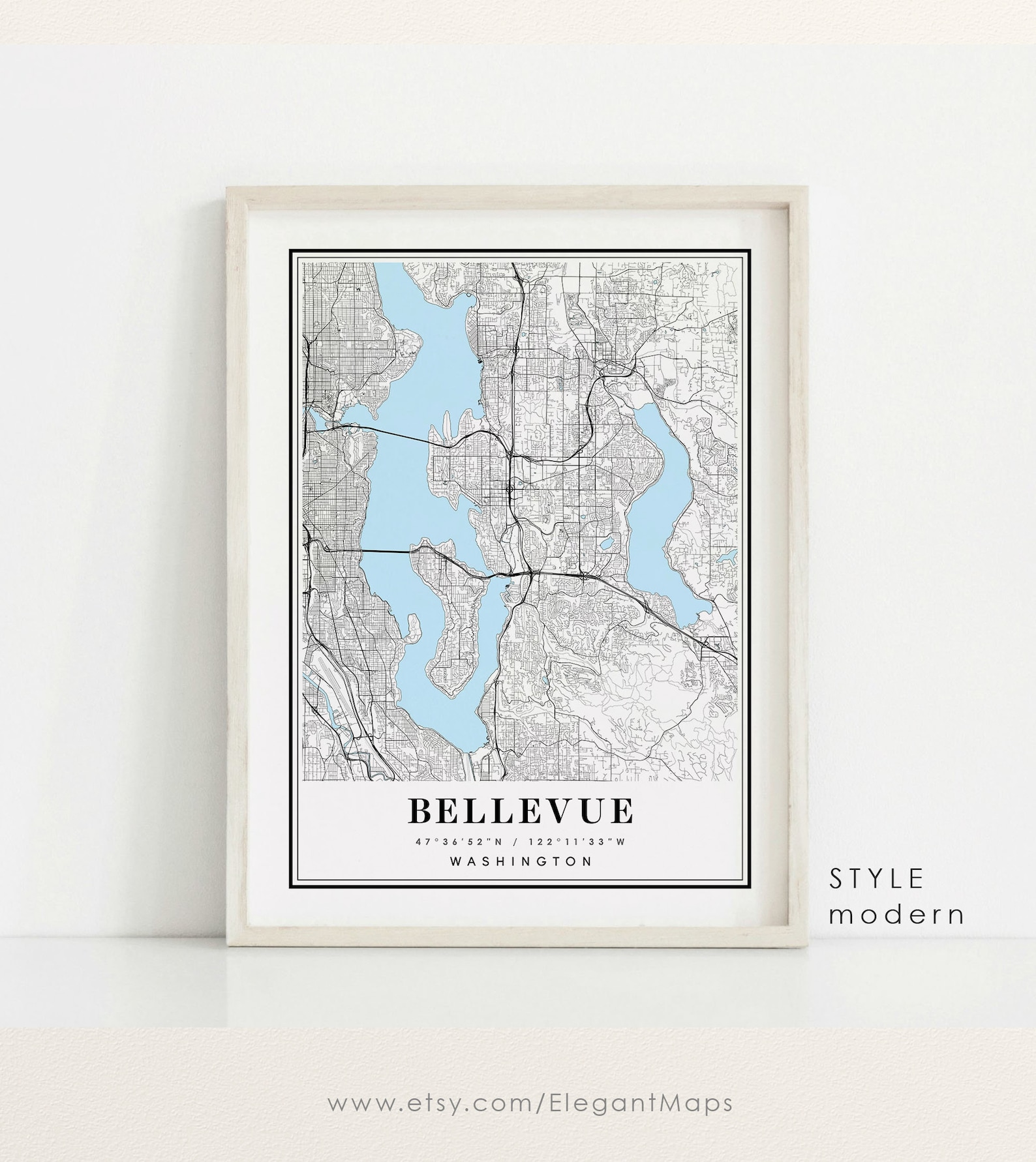 Bellevue Washington Map Bellevue WA Map Bellevue City Map | Etsy