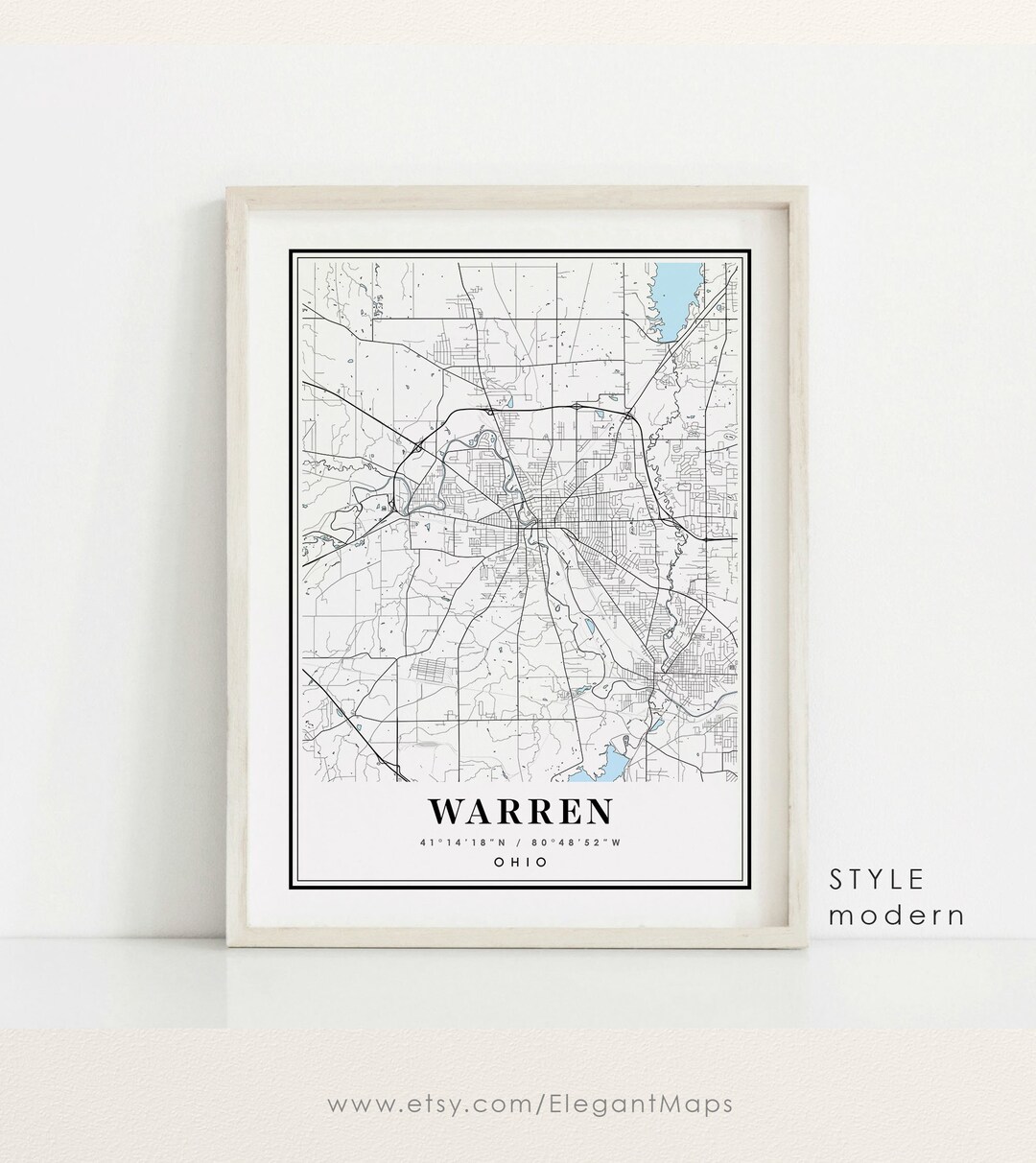 Mapa de Warren Ohio mapa de Warren OH mapa de la ciudad de - Etsy España