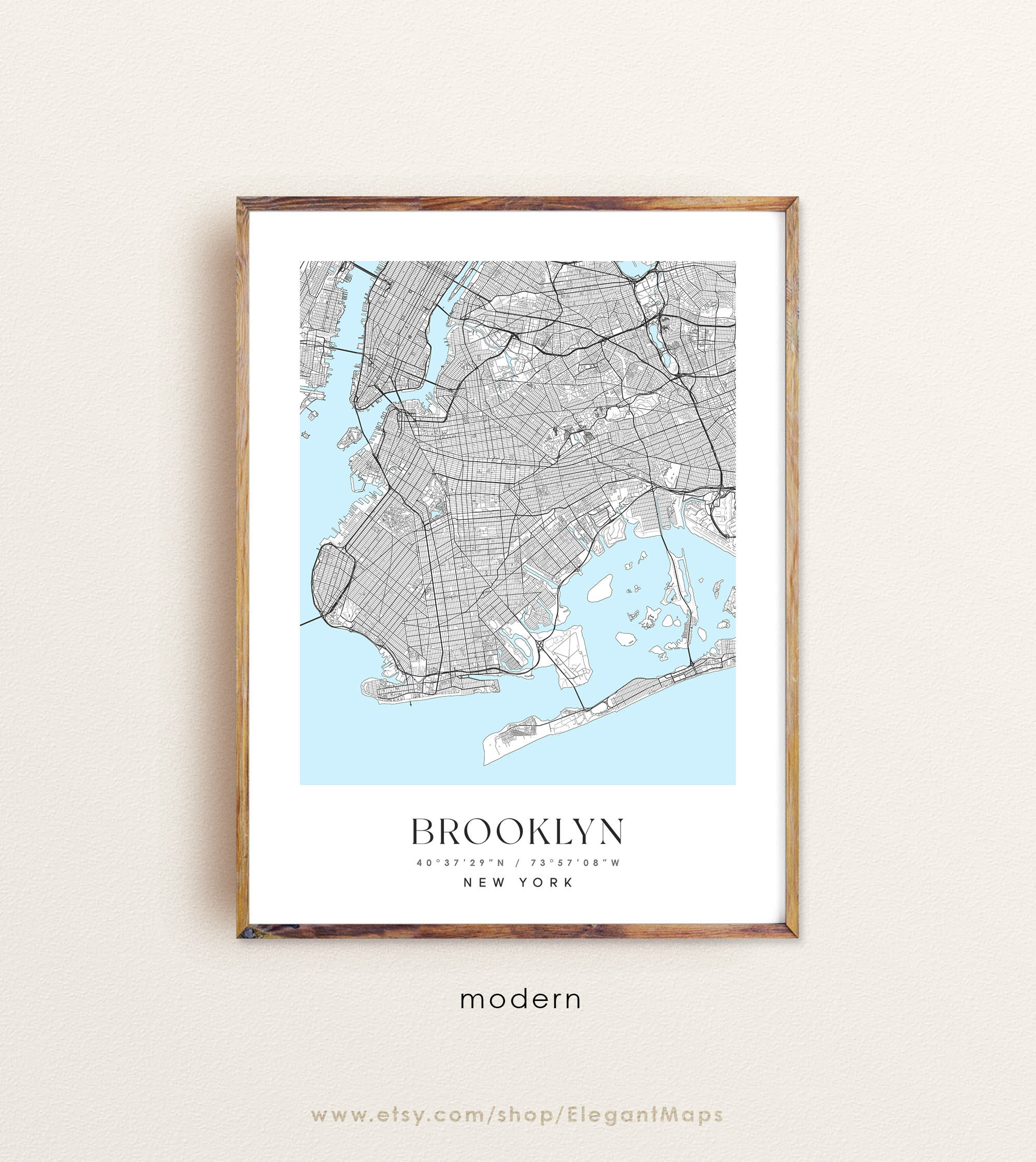 Brooklyn New York Map Brooklyn NY Map Brooklyn City Print - Etsy