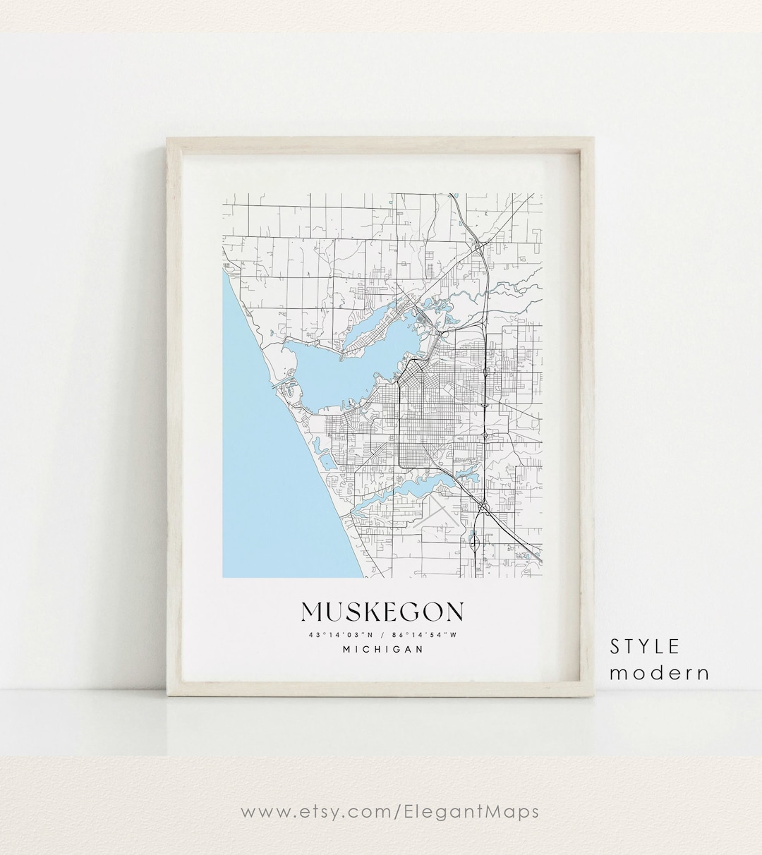 Muskegon Michigan Map, Muskegon MI Map, Muskegon City Print, Muskegon ...