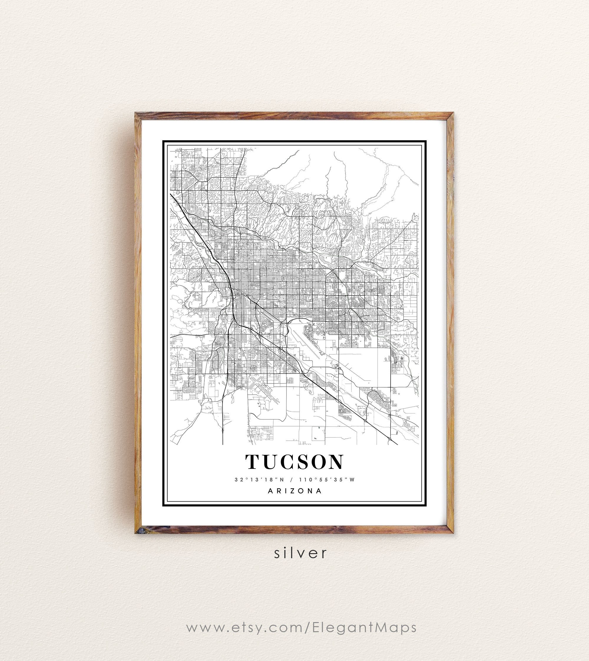 Tucson Arizona Map Tucson AZ Map Tucson City Map Tucson | Etsy