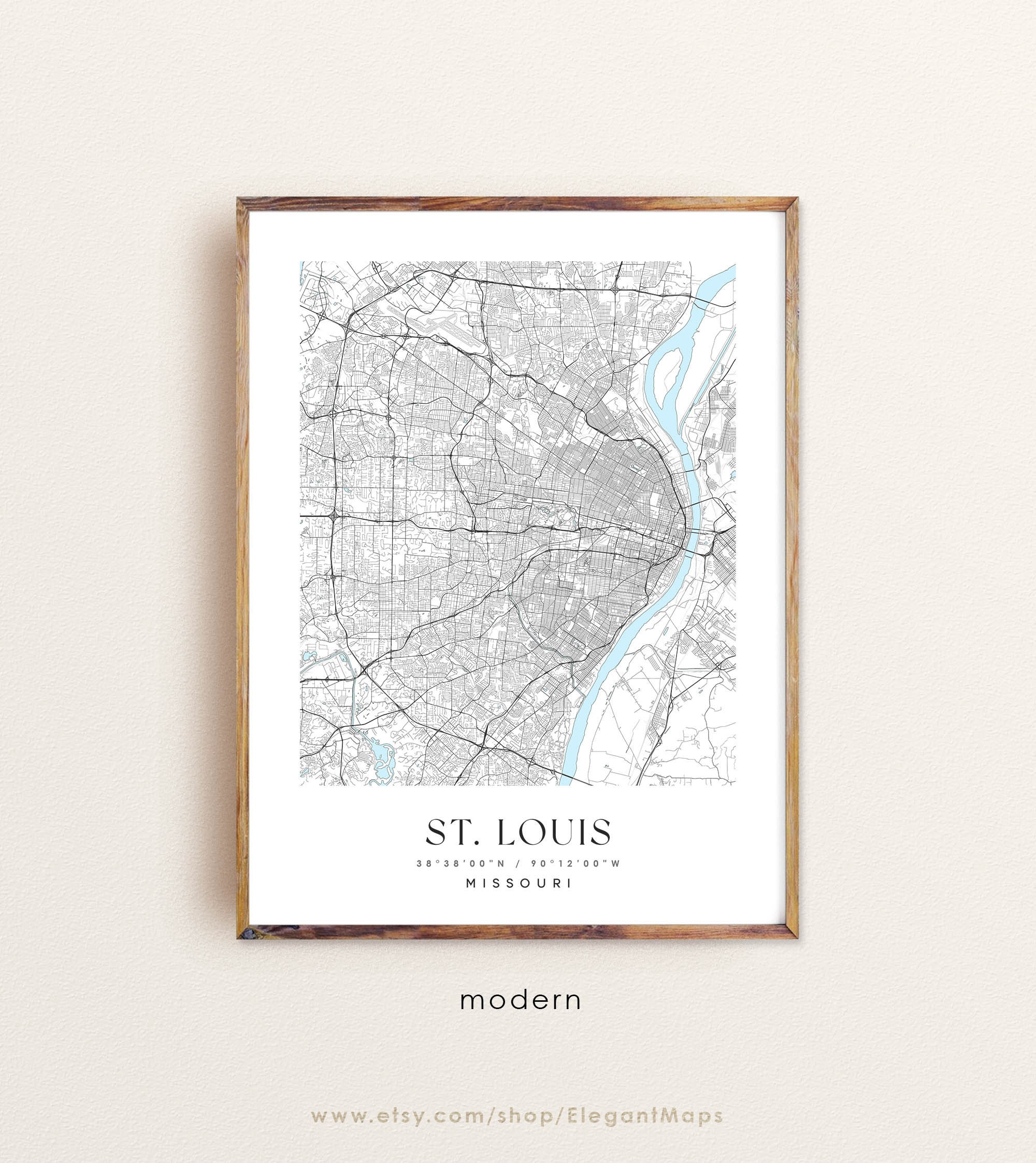 St. Louis Missouri Map St Louis MO Map Saint Louis City - Etsy