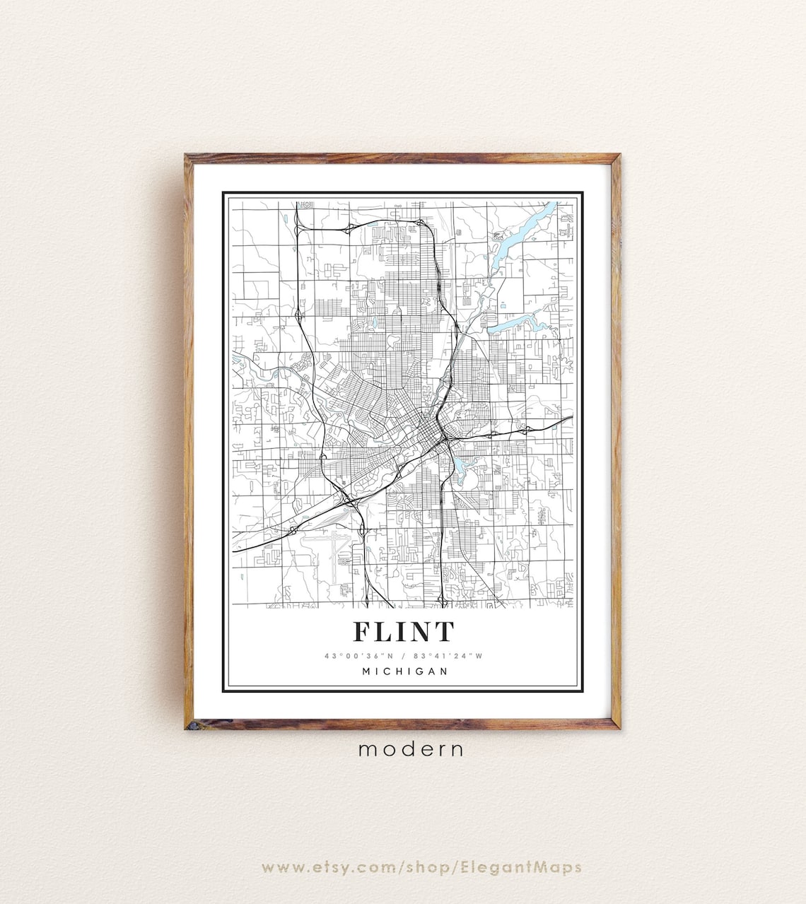 Flint Michigan map Flint MI map Flint city map Flint print | Etsy