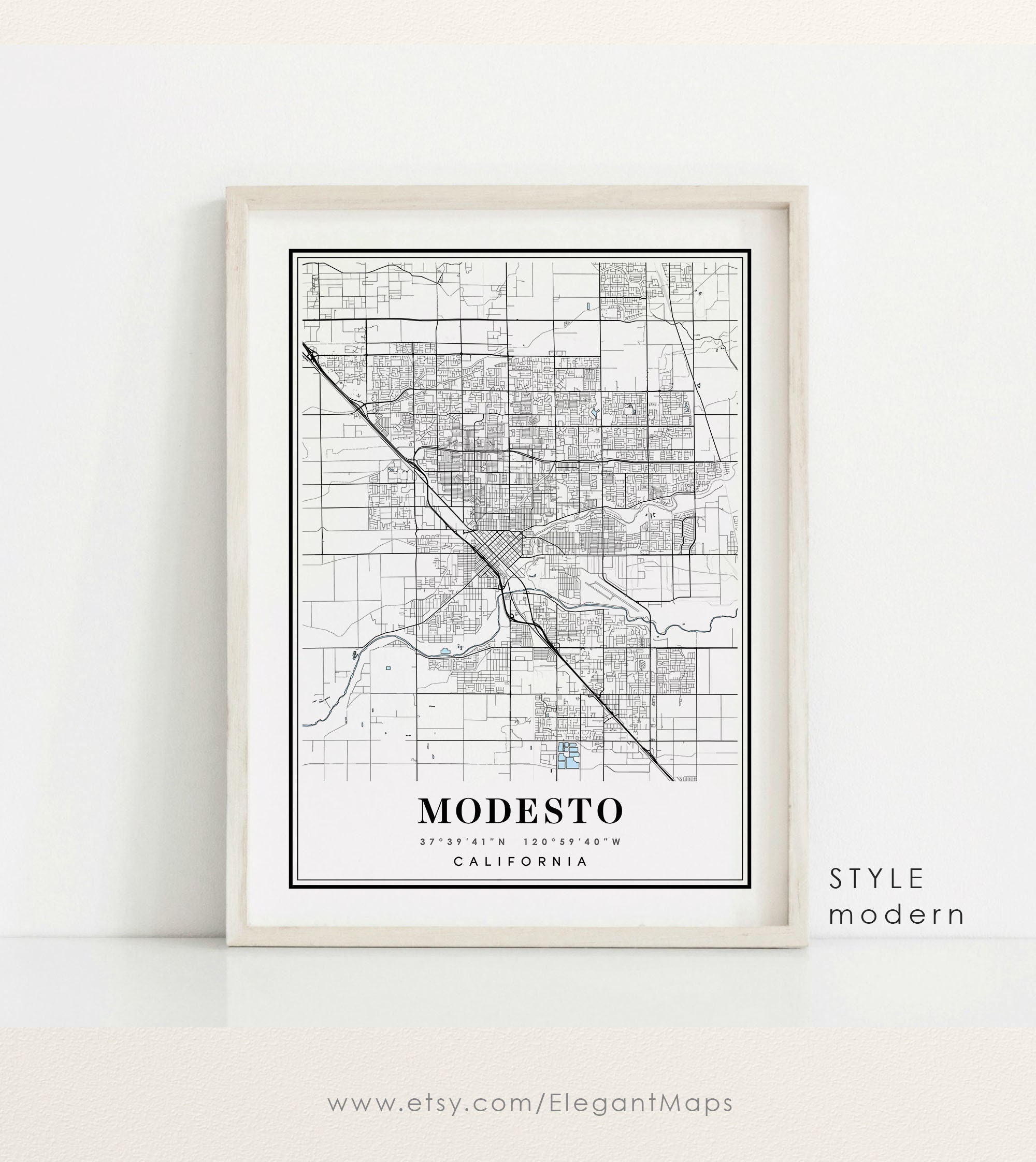 Modesto California Map Modesto CA Map Modesto City Map | Etsy