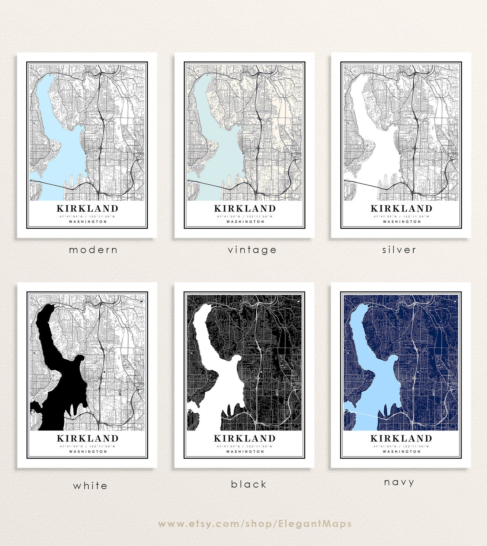 Kirkland Washington map Kirkland WA map Kirkland city map | Etsy