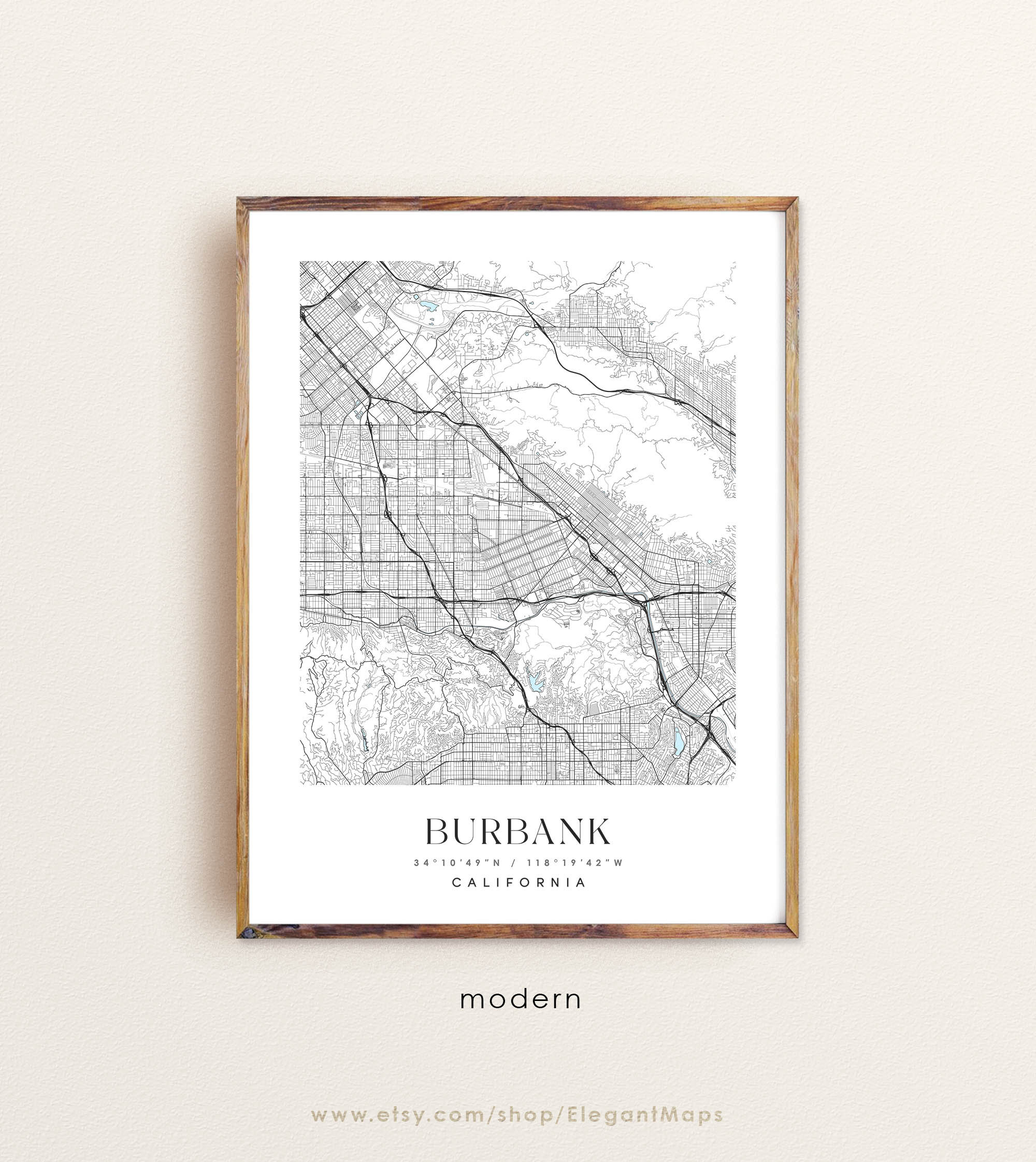 Burbank California Map Burbank CA Map Burbank City Print | Etsy
