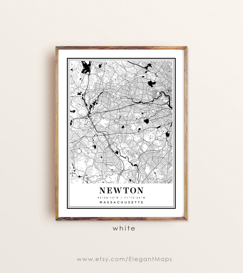 Newton Massachusetts Map Newton MA Map Newton City Map | Etsy