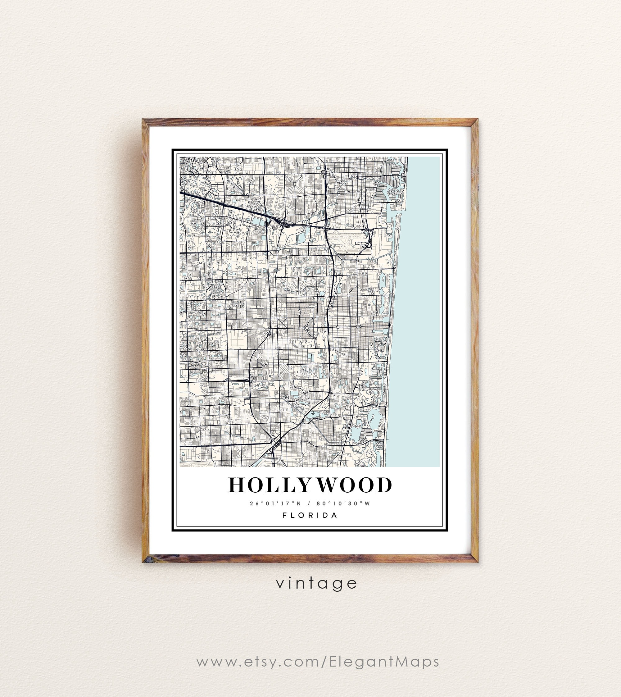 Hollywood Florida Map Hollywood FL Map Hollywood City Map | Etsy