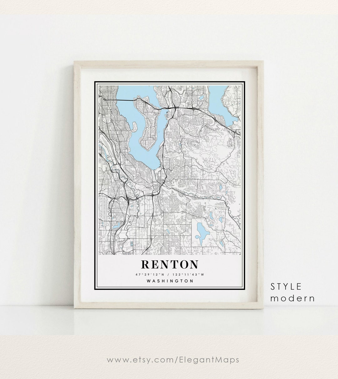 Renton Washington Map Renton WA Map Renton City Map Renton - Etsy